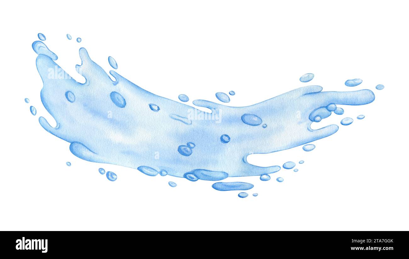 Water splashes, stain drawn in watercolor isolated on a white ...