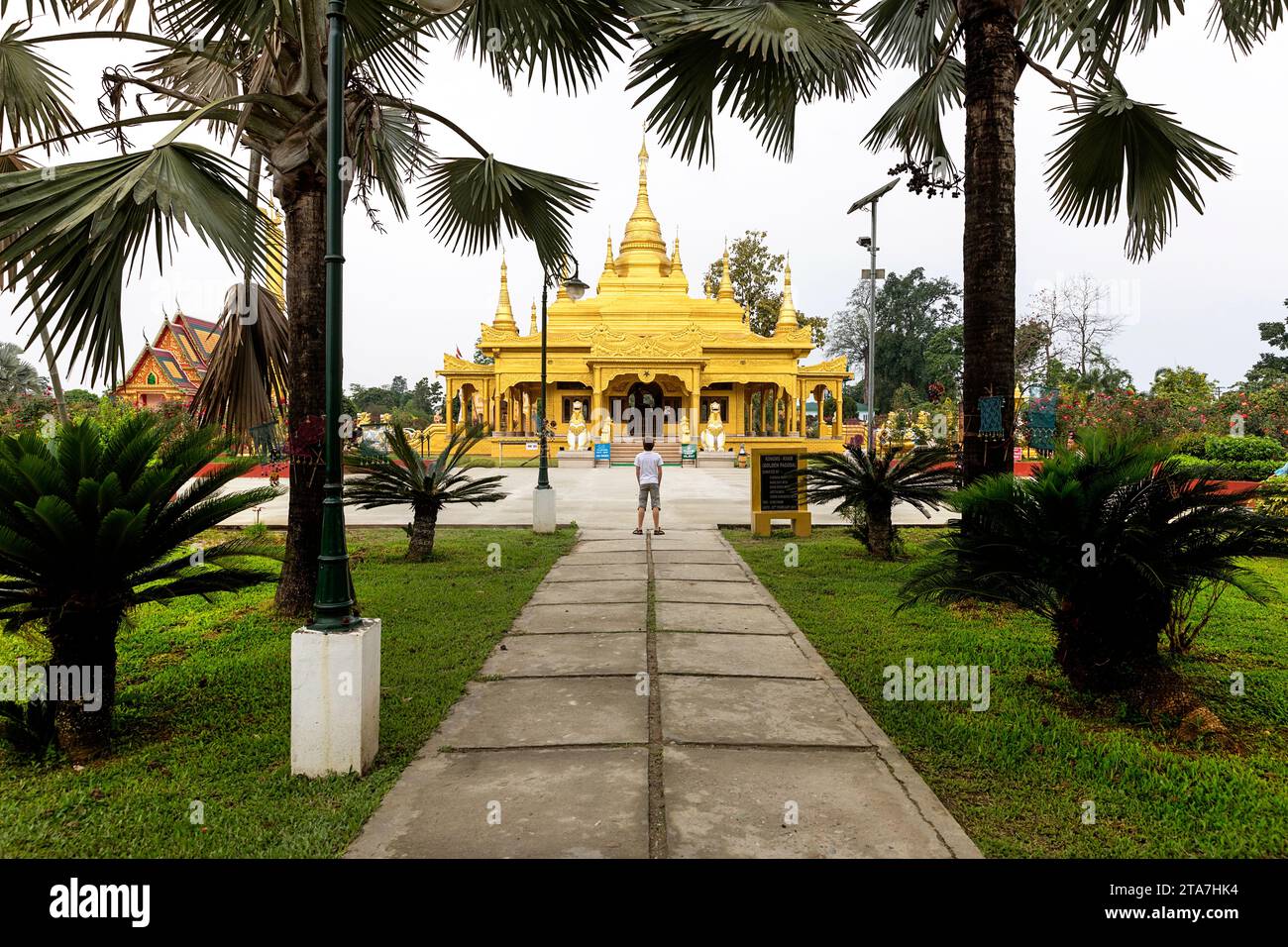 Tourist looking at the Golden Pagoda of Namsai, also known as Kongmu ...