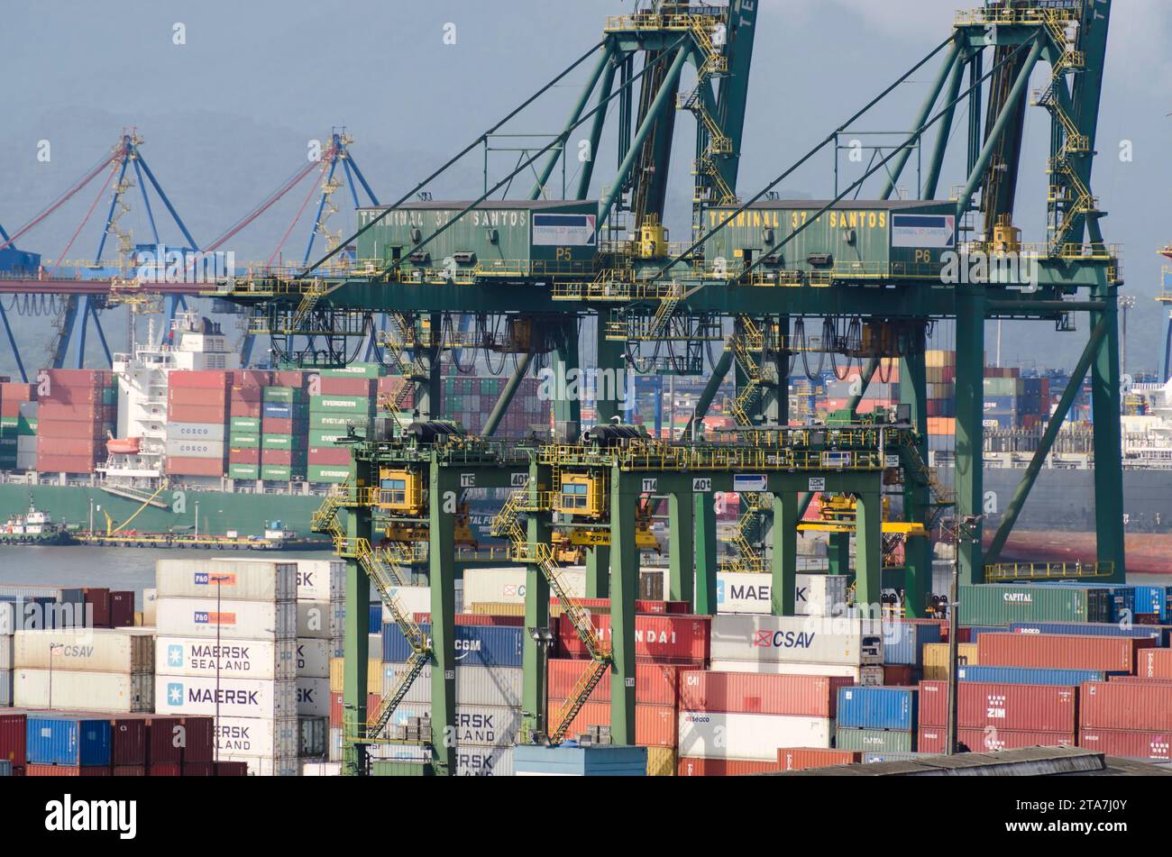 Santos city, Brazil. Cranes at the Container Terminal in the Port of ...