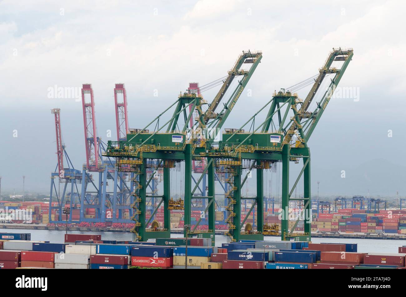 Santos city, Brazil. Cranes at the Container Terminal in the port of ...