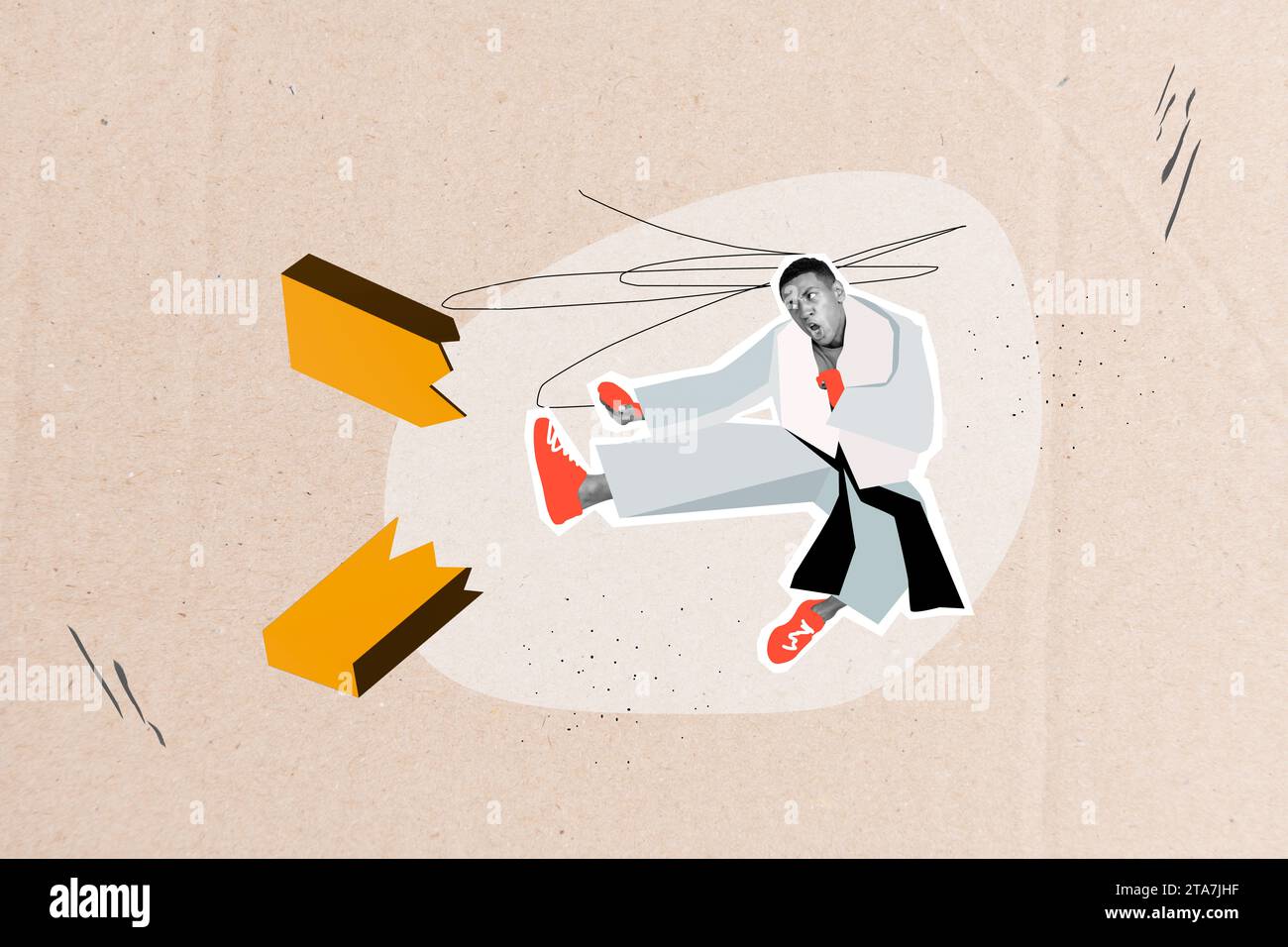 Sketch image collage of professional fighter breaking up obstacle block ...