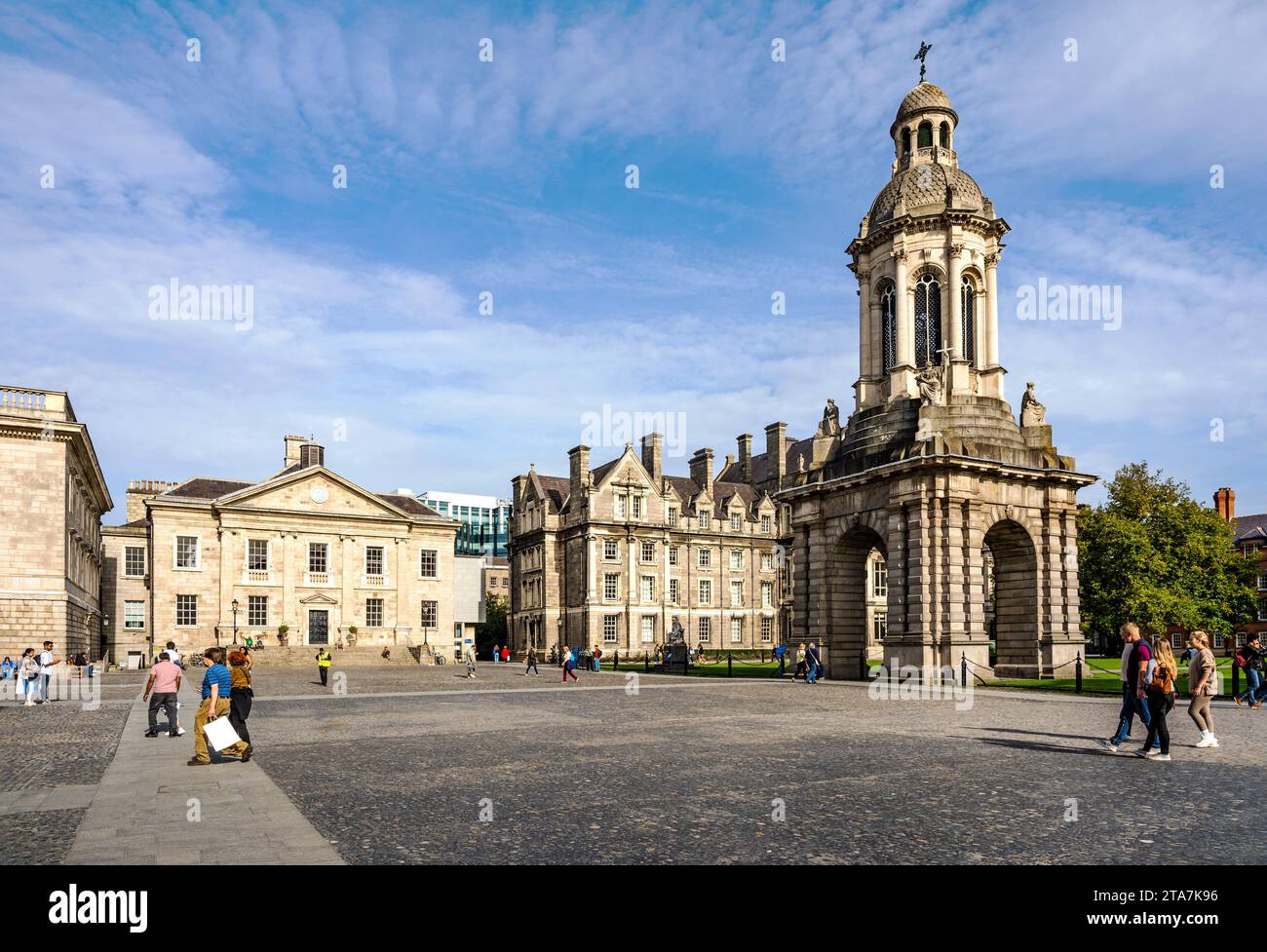 Parliament Square and the Campanile in the Campus of Trinity College, Dublin city center ...