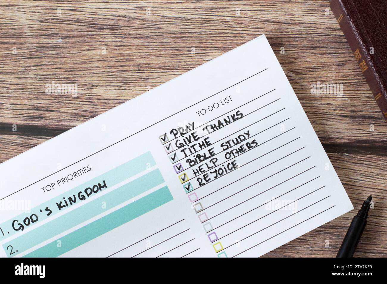 Handwritten Christian priorities (God's kingdom) and to-do list in ...