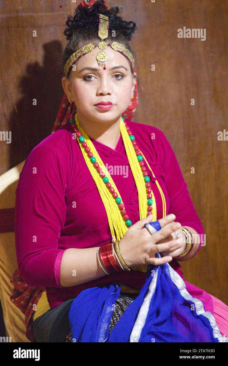 Nepal, Pokhara, portrait, young woman, traditional dress Stock Photo ...