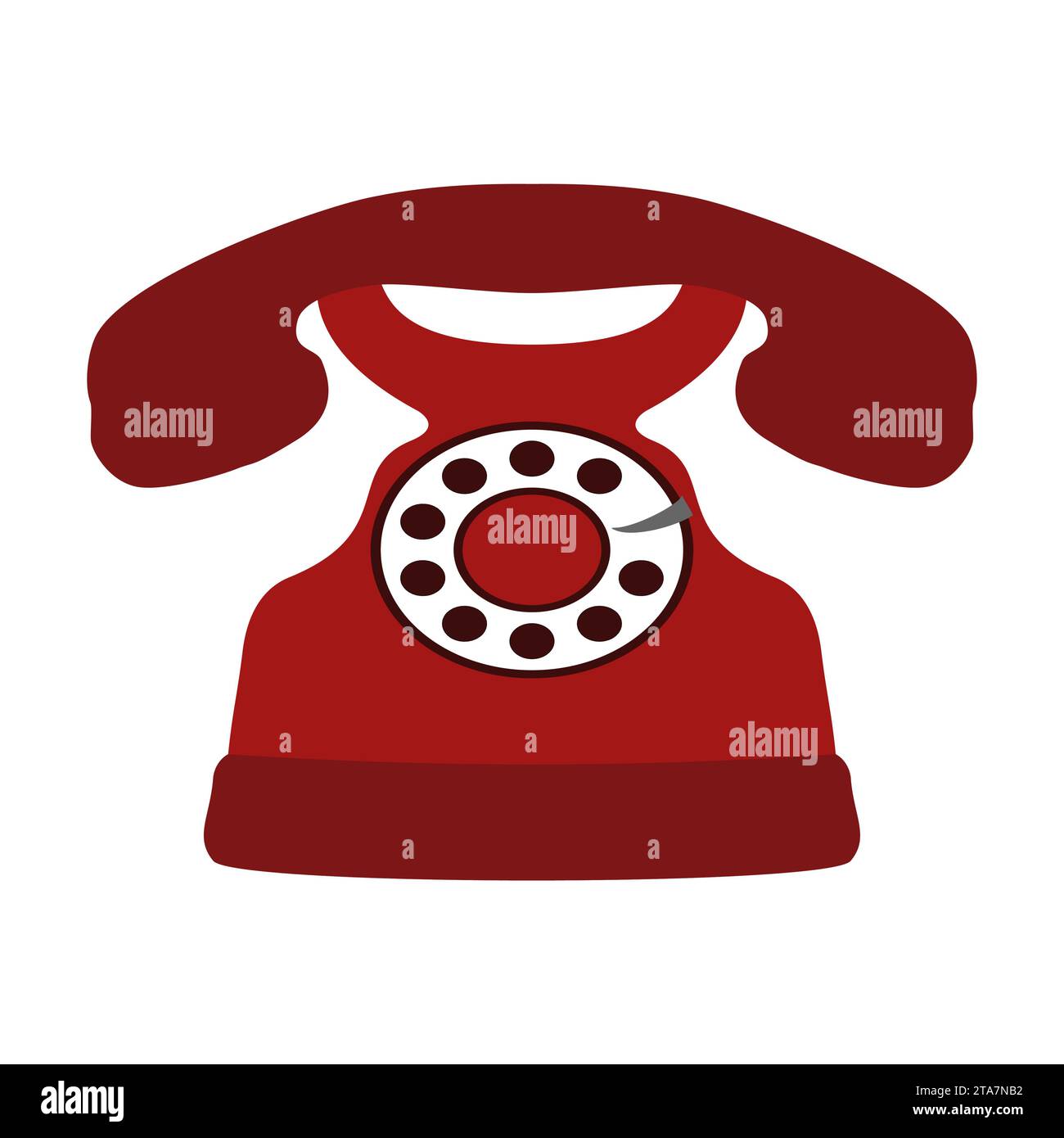 Retro red telephone icon isolated on white background, vintage rotary ...
