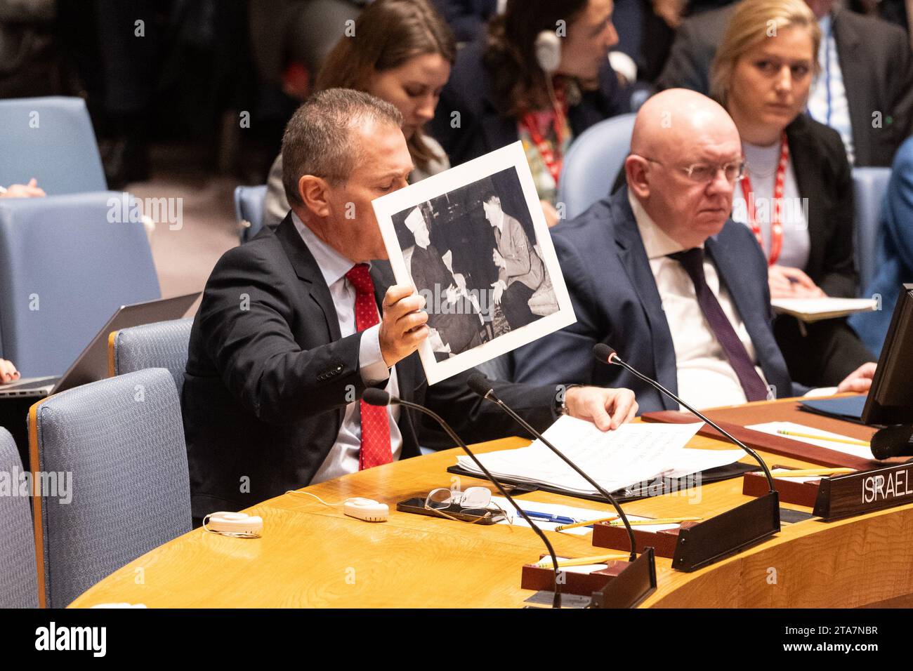 Ambassador Gilad Erdan of Israel showing photo of Grand Mufti of ...