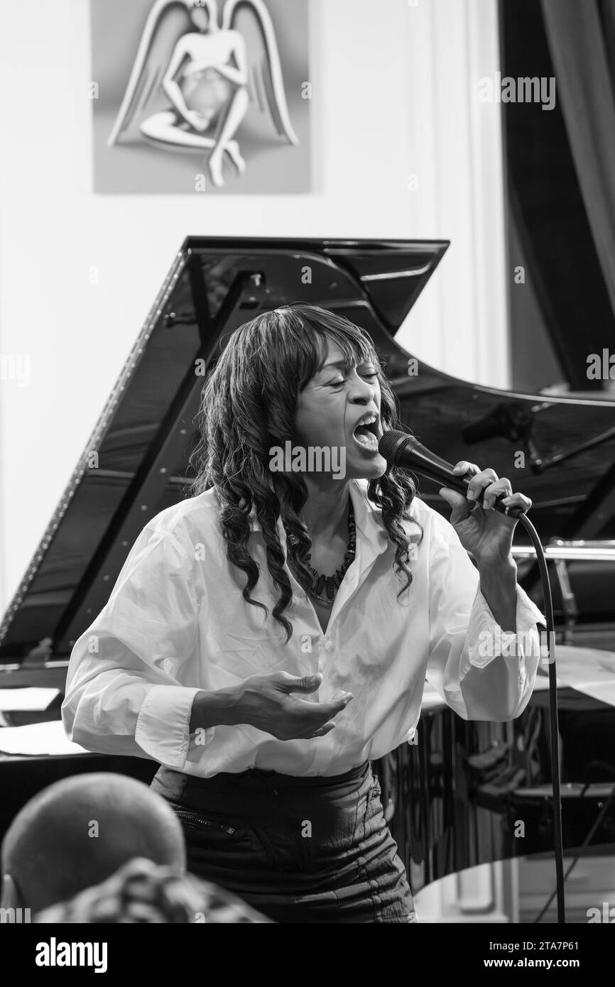 Sonya Hensley performs at Artist Mark Kostabi's birthday party at his ...