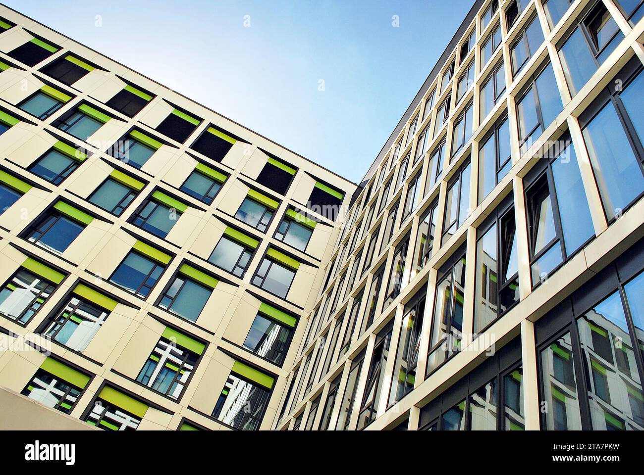 Modern office building in the city with windows and steel and aluminum ...
