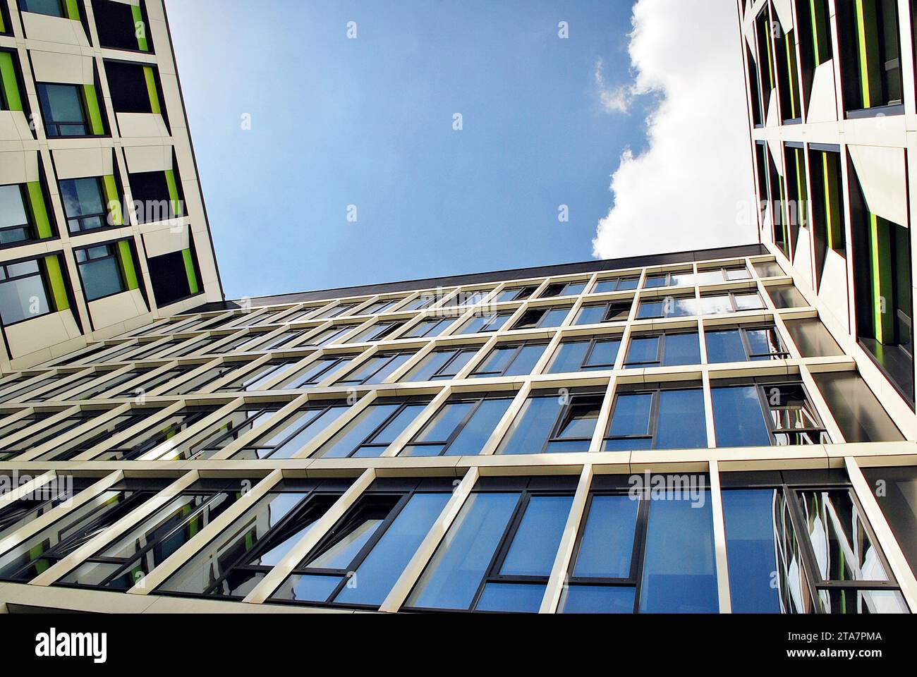 Modern office building in the city with windows and steel and aluminum ...