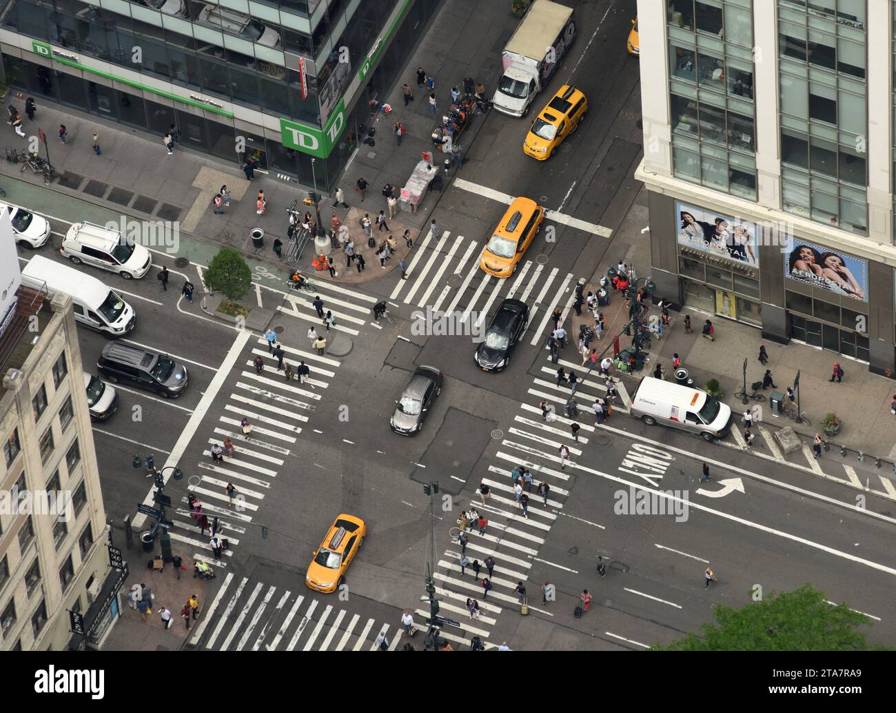 New York, USA - June 8, 2018: Top view at the cars go through the ...