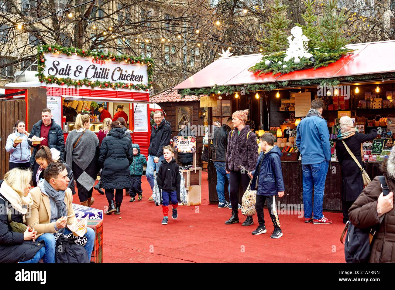 Edinburgh Scotland Christmas Fair or Market Princes Street people at ...