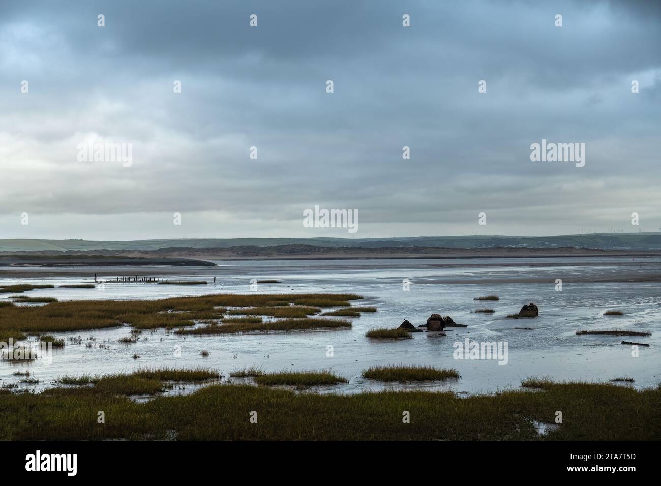 View of Northam Burrows country park on a wintry day. North Devon ...