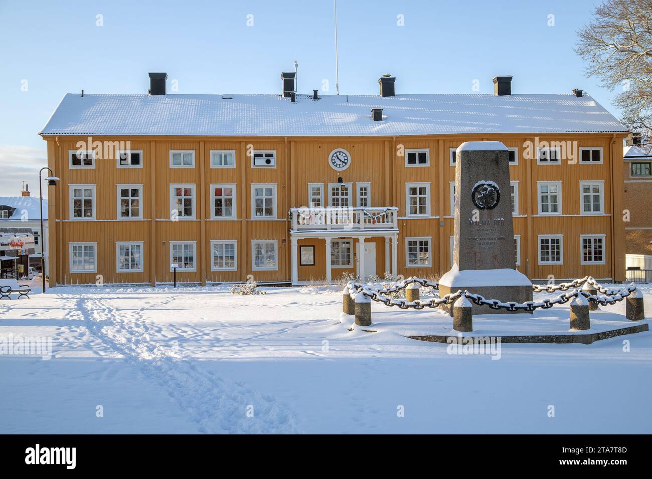 the city hall in snowy Malmköping, Sweden Stock Photo - Alamy