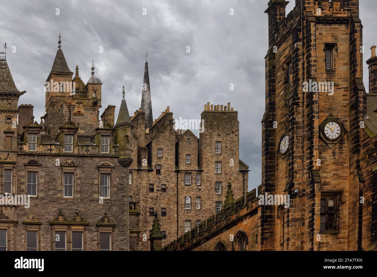 Edinburgh the Old Town turrets and tower in early winter Stock Photo ...