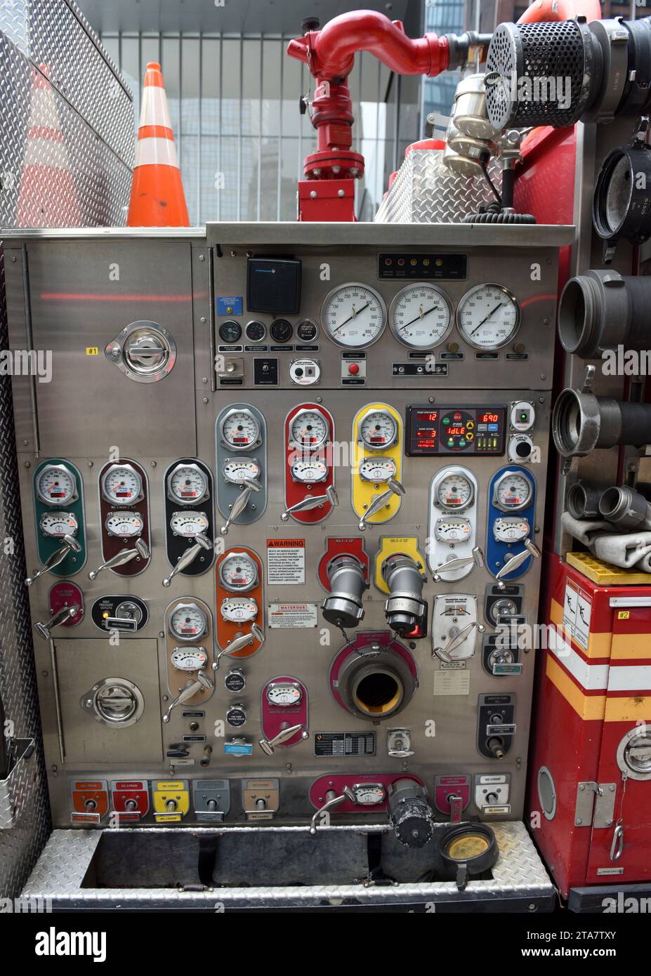 New York, USA - June 10, 2018: Fire control panel of pumps and water ...
