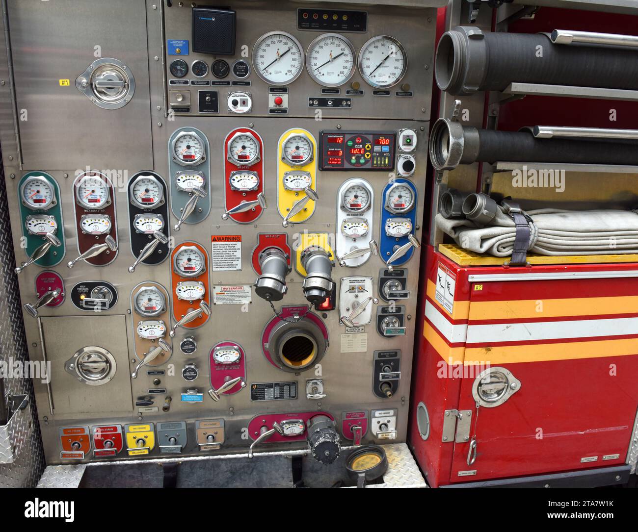 New York, USA - June 10, 2018: Fire control panel of pumps and water ...