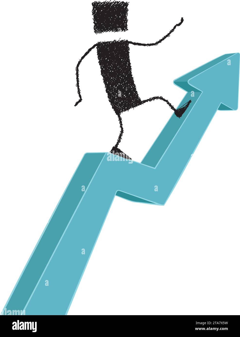A stick figure is standing on an arrow. A symbol of success, growth ...