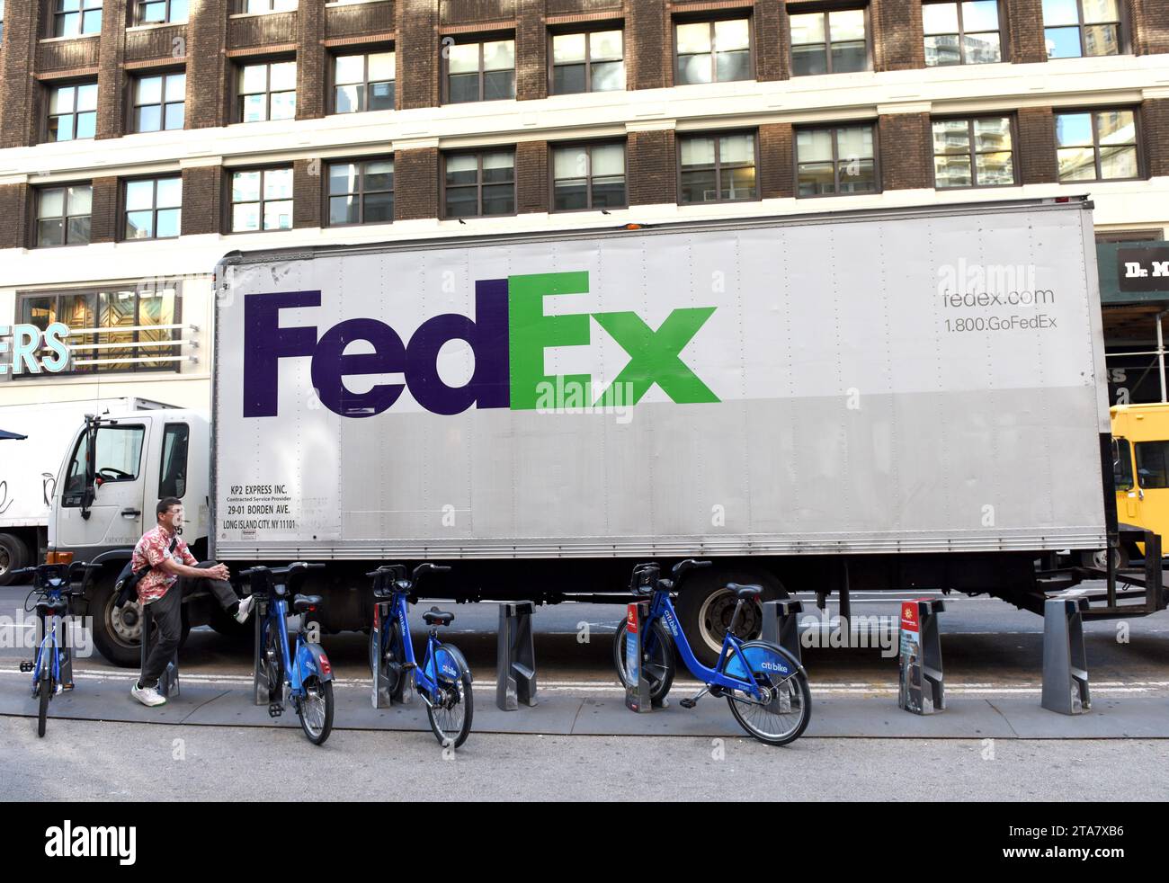 New York, USA - May 24, 2018: The cars of FedEx on the street of New ...