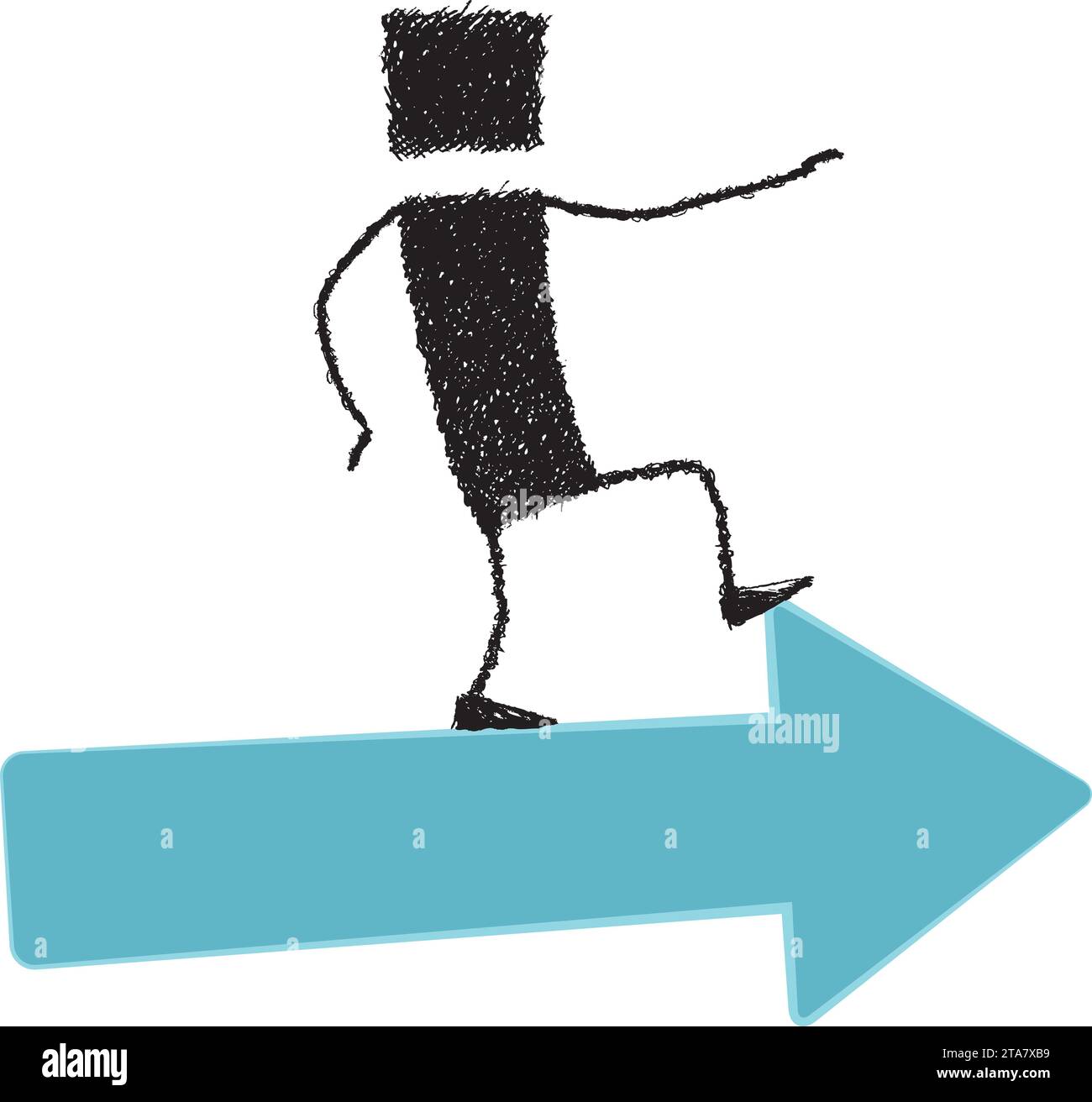 A stick figure standing on an arrow pointing forward. A metaphor of ...