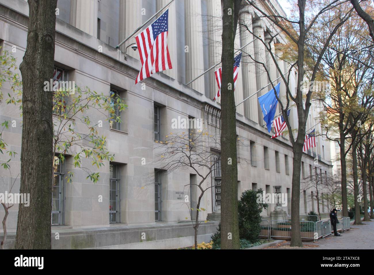 Exterior view of the Robert F. Kennedy Department of Justice building ...