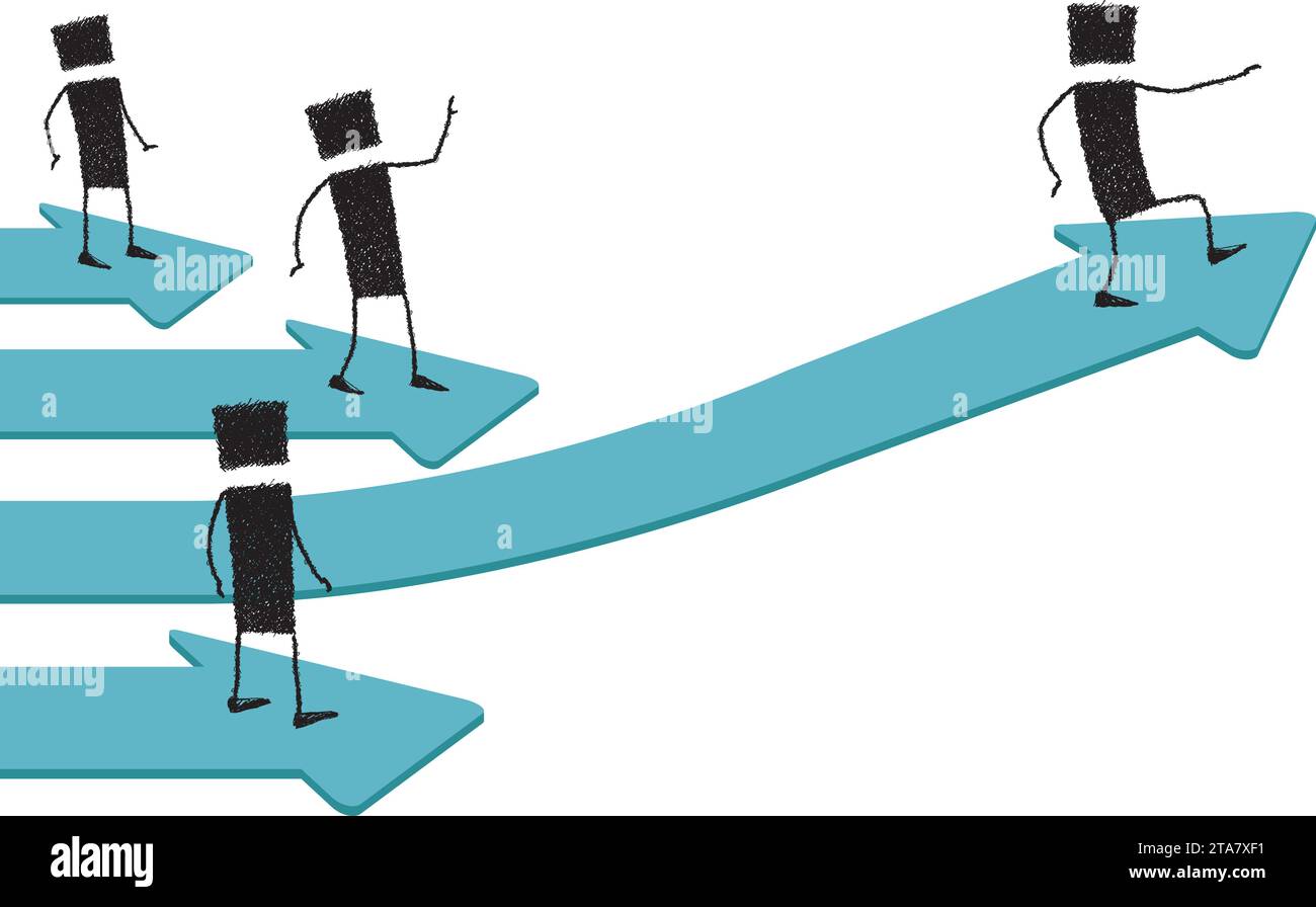 Several stick figures are above arrows. One is taking off: going to ...