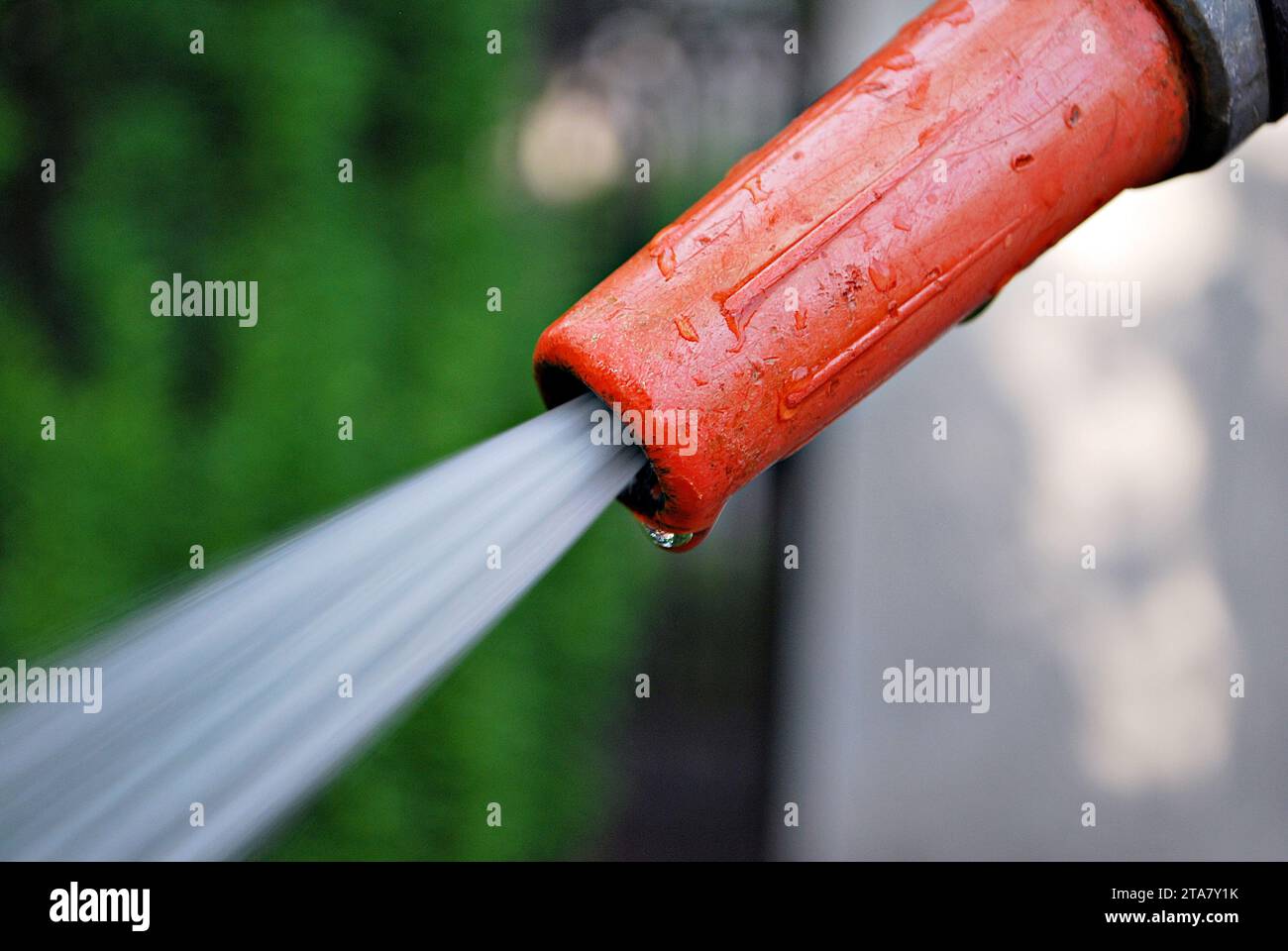 Water spraying from a garden hose Stock Photo - Alamy