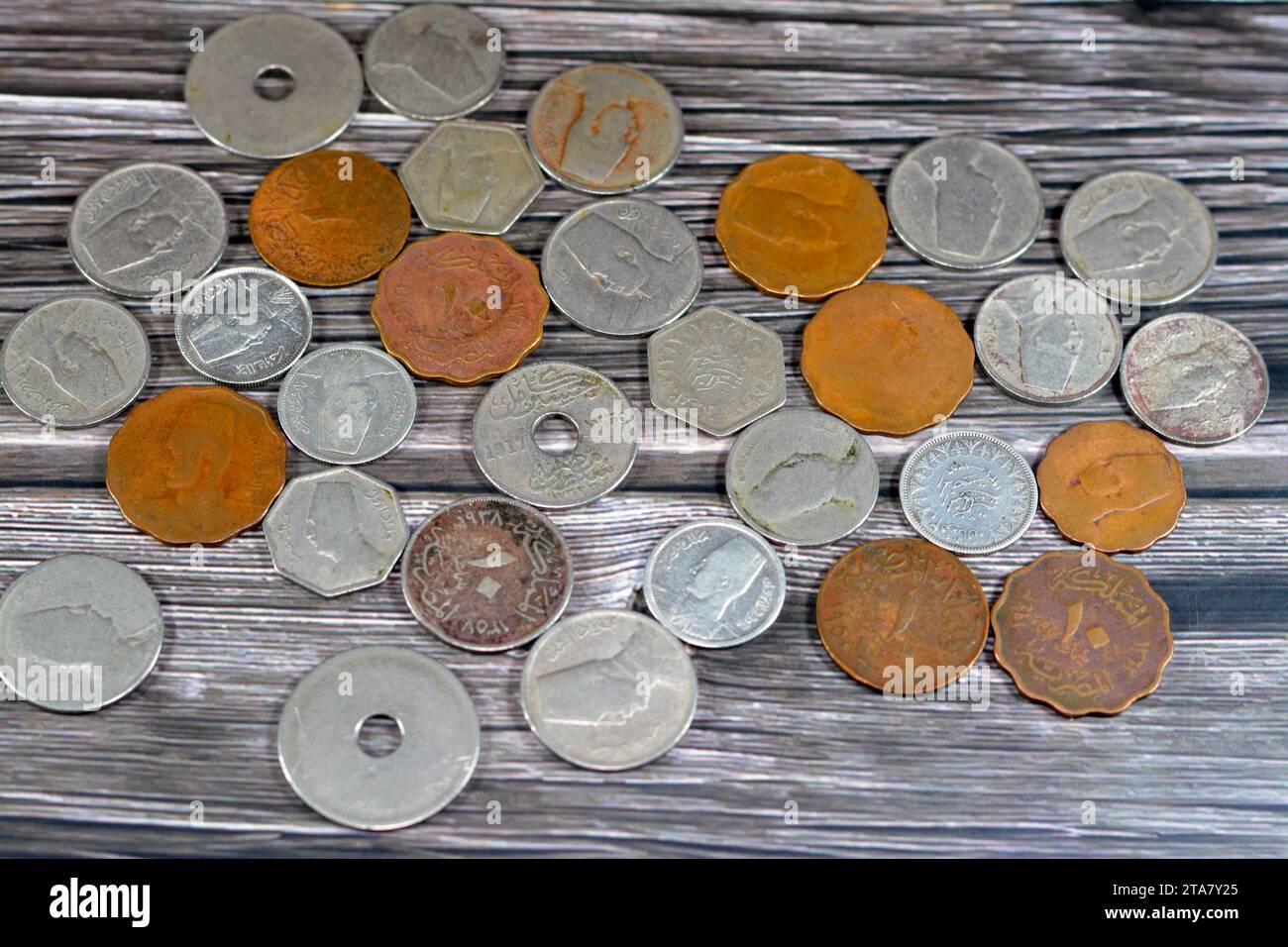 Old Egyptian coins from the era of the Kingdom of Egypt and Sudan at ...