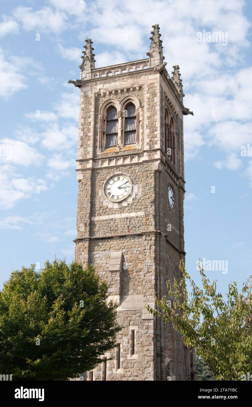 Clock and Bell Tower, Christ Church, Folkestone, Kent, UK Stock Photo ...