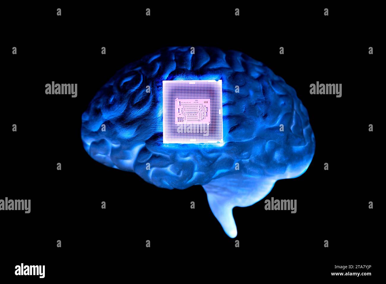 Human brain anatomical model with CPU processor microchip Stock Photo ...