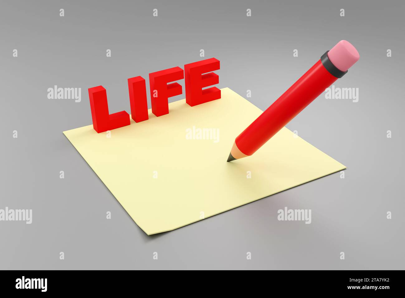 Simple 3D Illustration of a Yellow Note-Pad with a Red Pencil and the ...