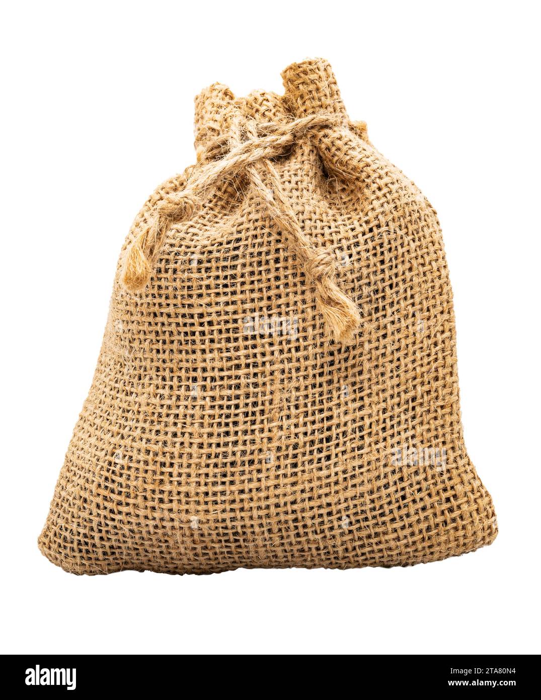 Rough cloth bag filled and closed isolated on white background Stock ...