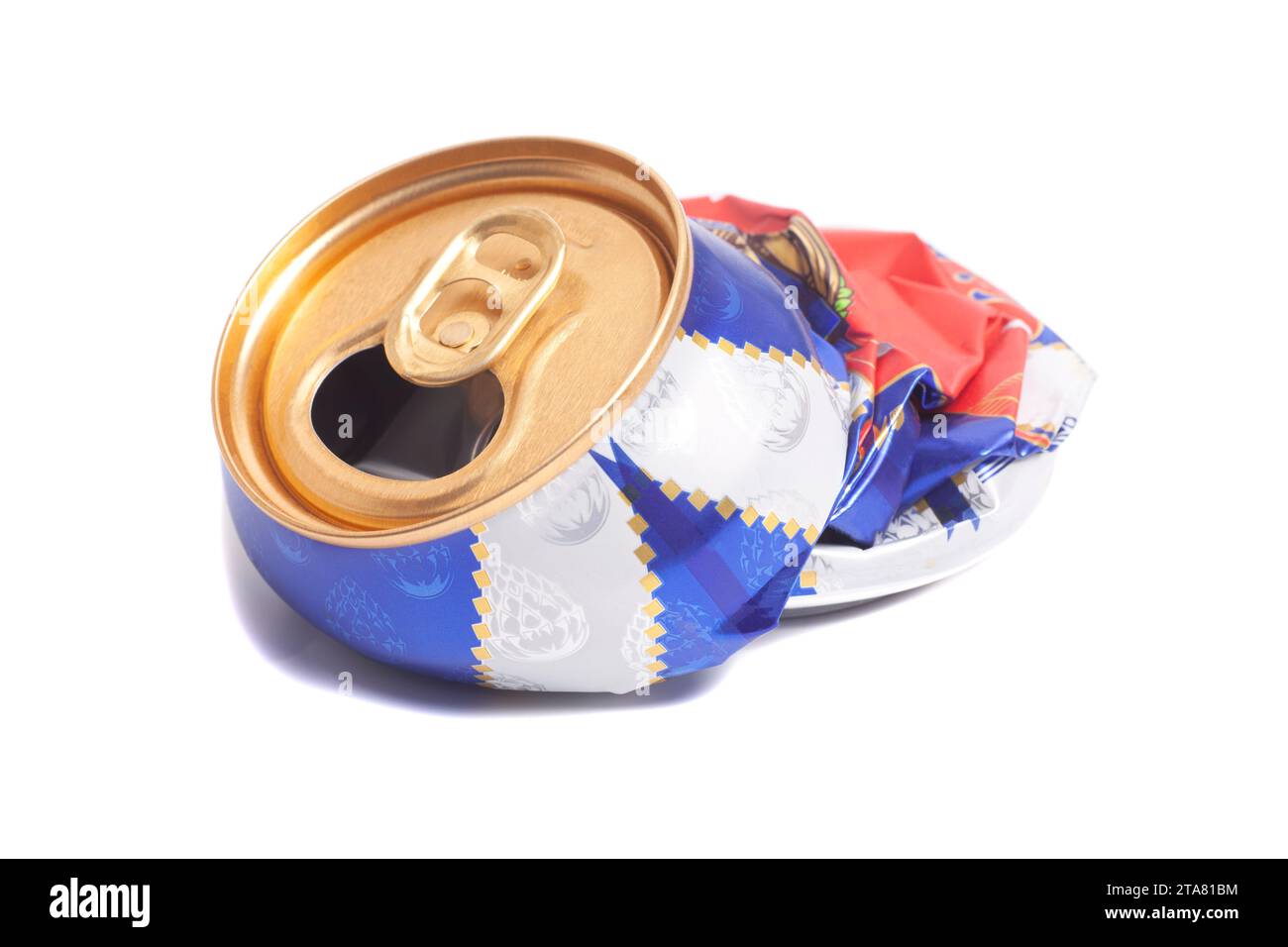 Empty crumpled can from energy drink or beer Stock Photo - Alamy