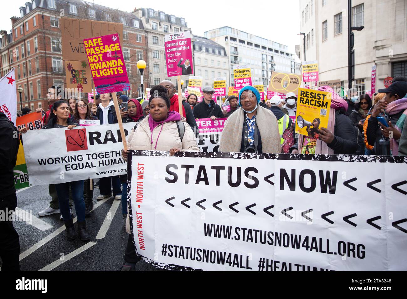People gather during a demonstration against racism outside the BBC ...