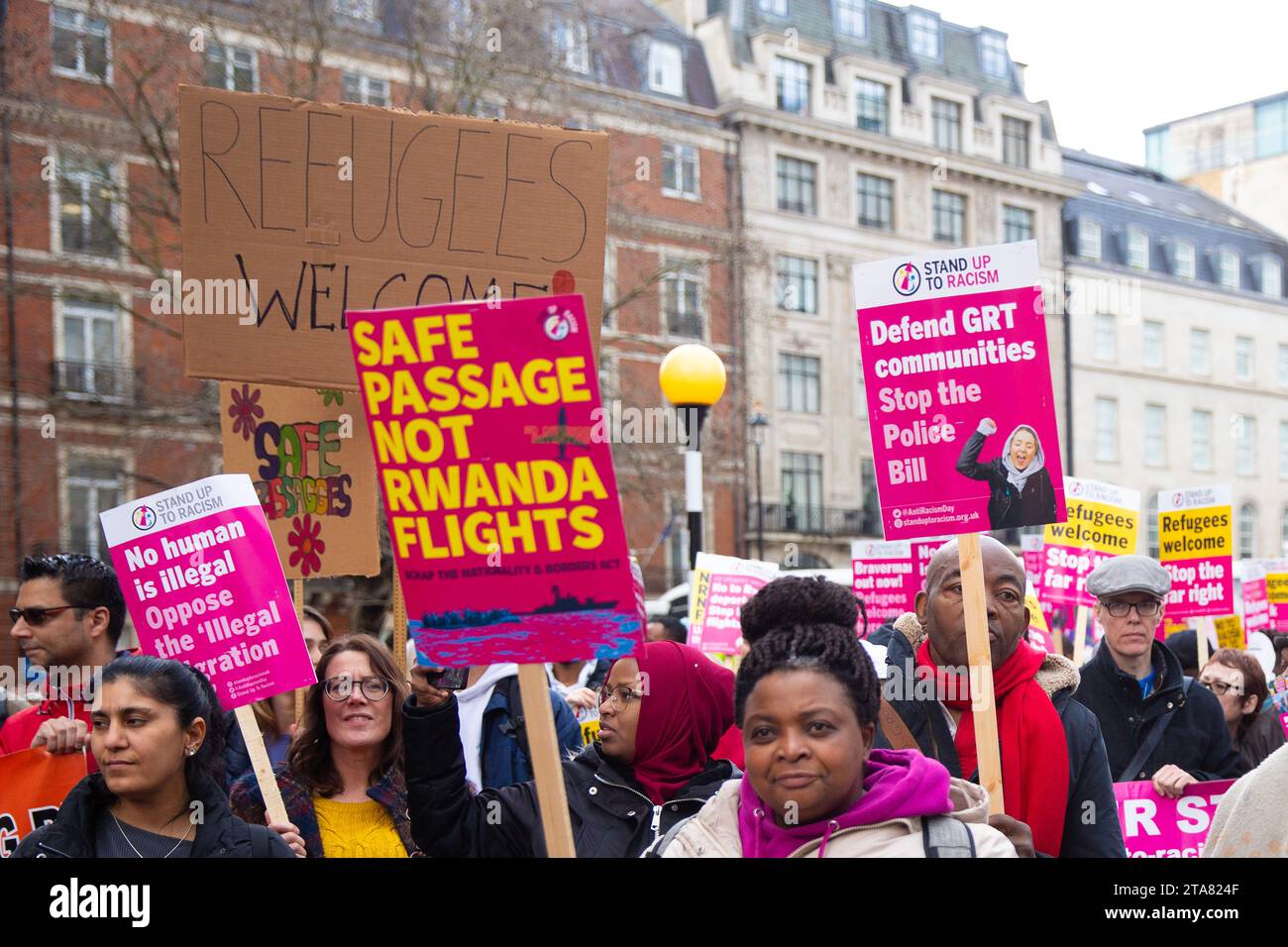 People gather during a demonstration against racism outside the BBC ...