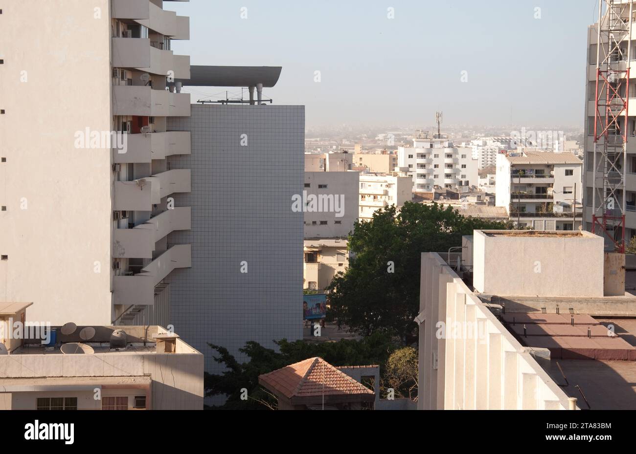 Rooftops at Dusk, Dakar, Senegal. Atlantic Ocean in the distance Stock ...
