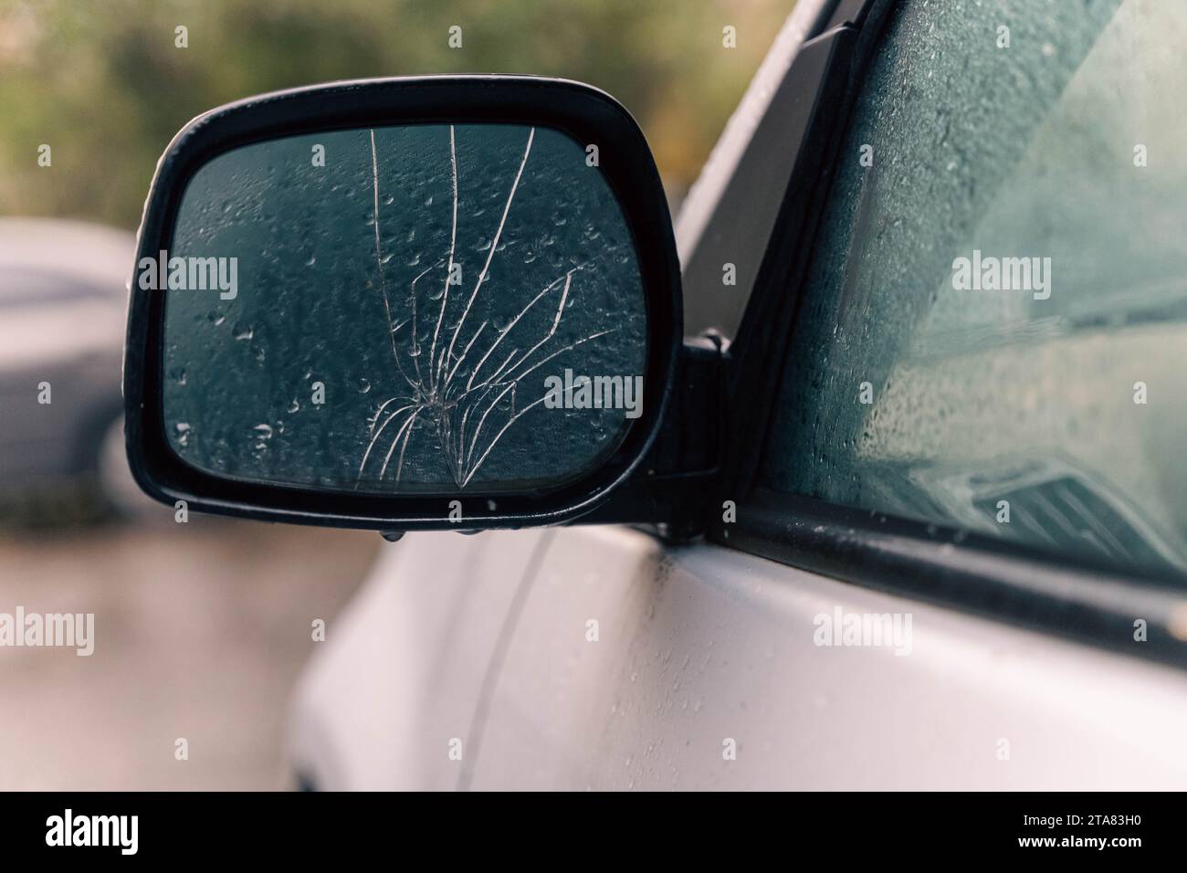 Close-up view of a cracked car side mirror, highlighting the need for ...