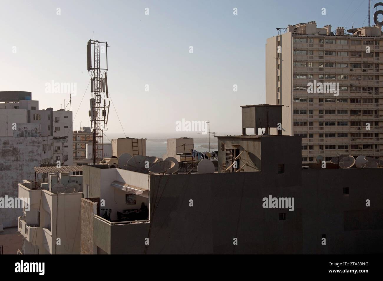 Rooftops at Dusk, Dakar, Senegal. Atlantic Ocean in the distance Stock ...