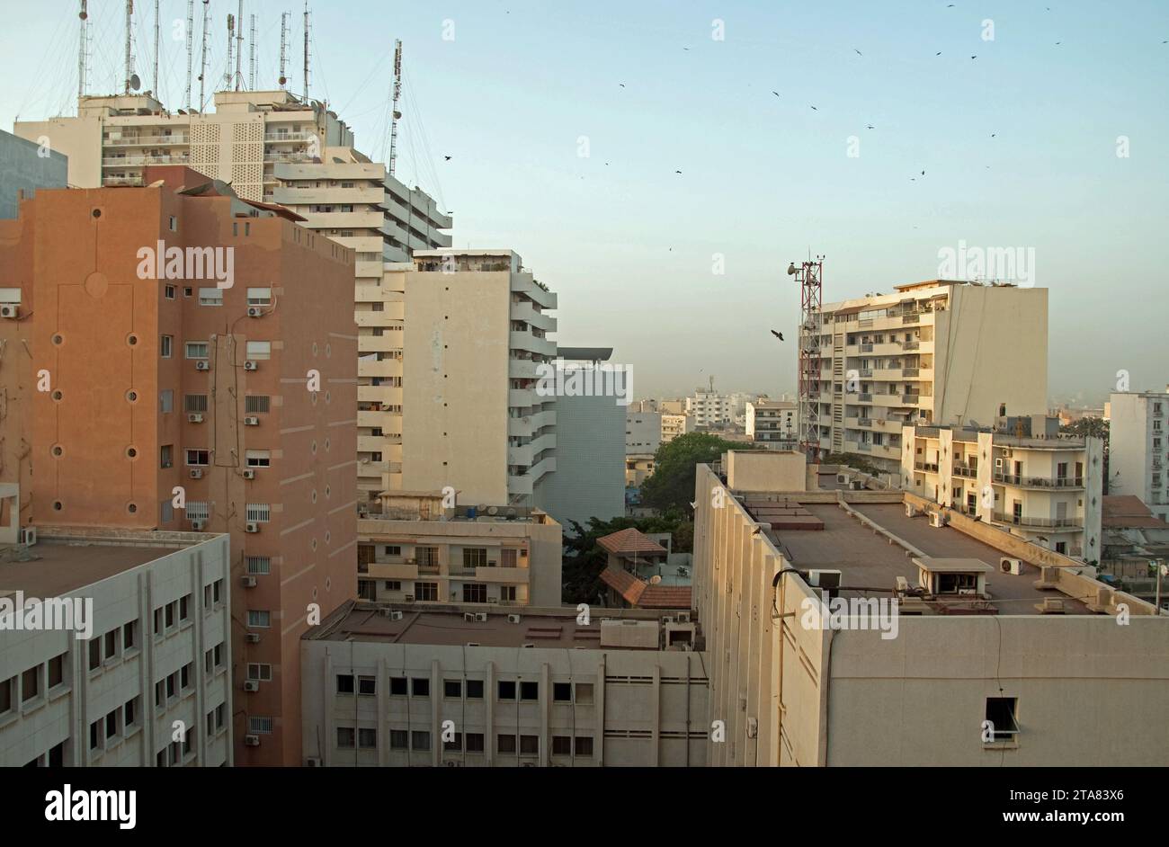 Rooftops at Dusk, Dakar, Senegal. Atlantic Ocean in the distance Stock ...