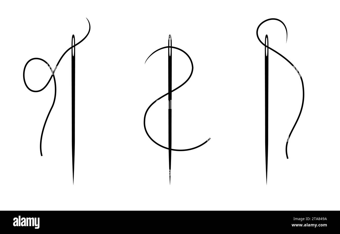 Sewing Needle With Thread Set Isolated On White Background Vector Illustration Stock Vector