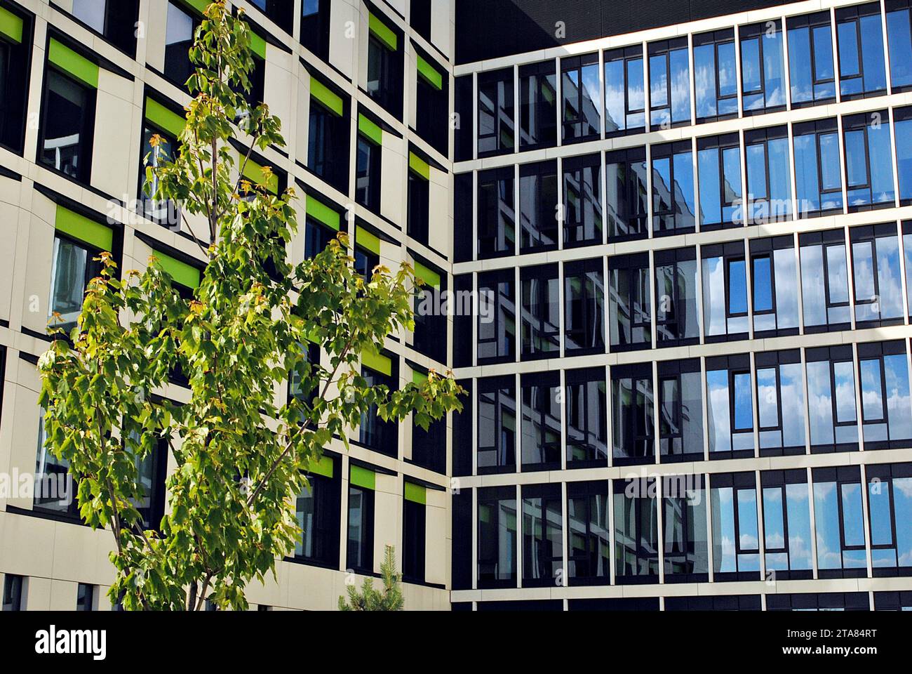 Modern office building in the city with windows and steel and aluminum ...