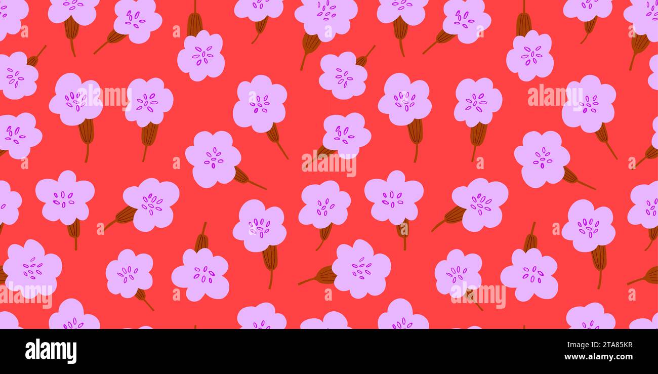 Simple vector seamless pattern with spring flowers on red. Ditsy ...