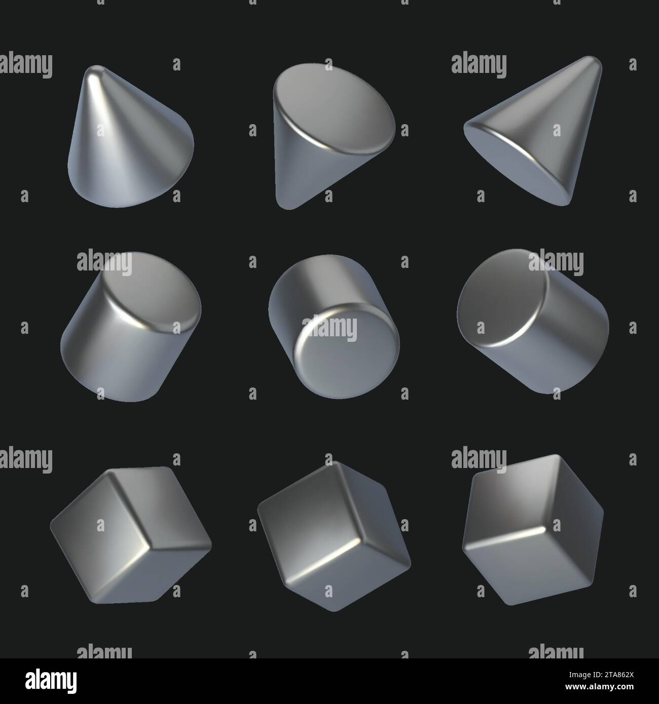 3d geometric shape set. Realistic silver geometric shapes isolated on ...