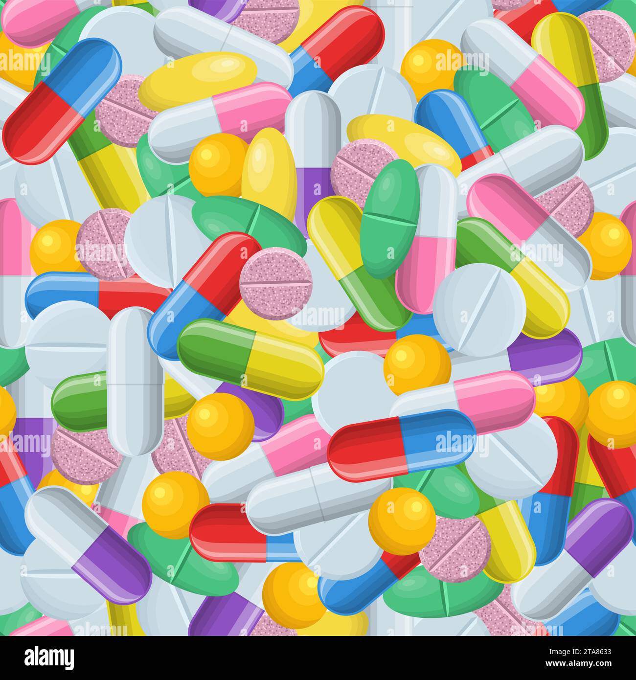 Medical seamless pattern with color pills, tablets and capsules on ...