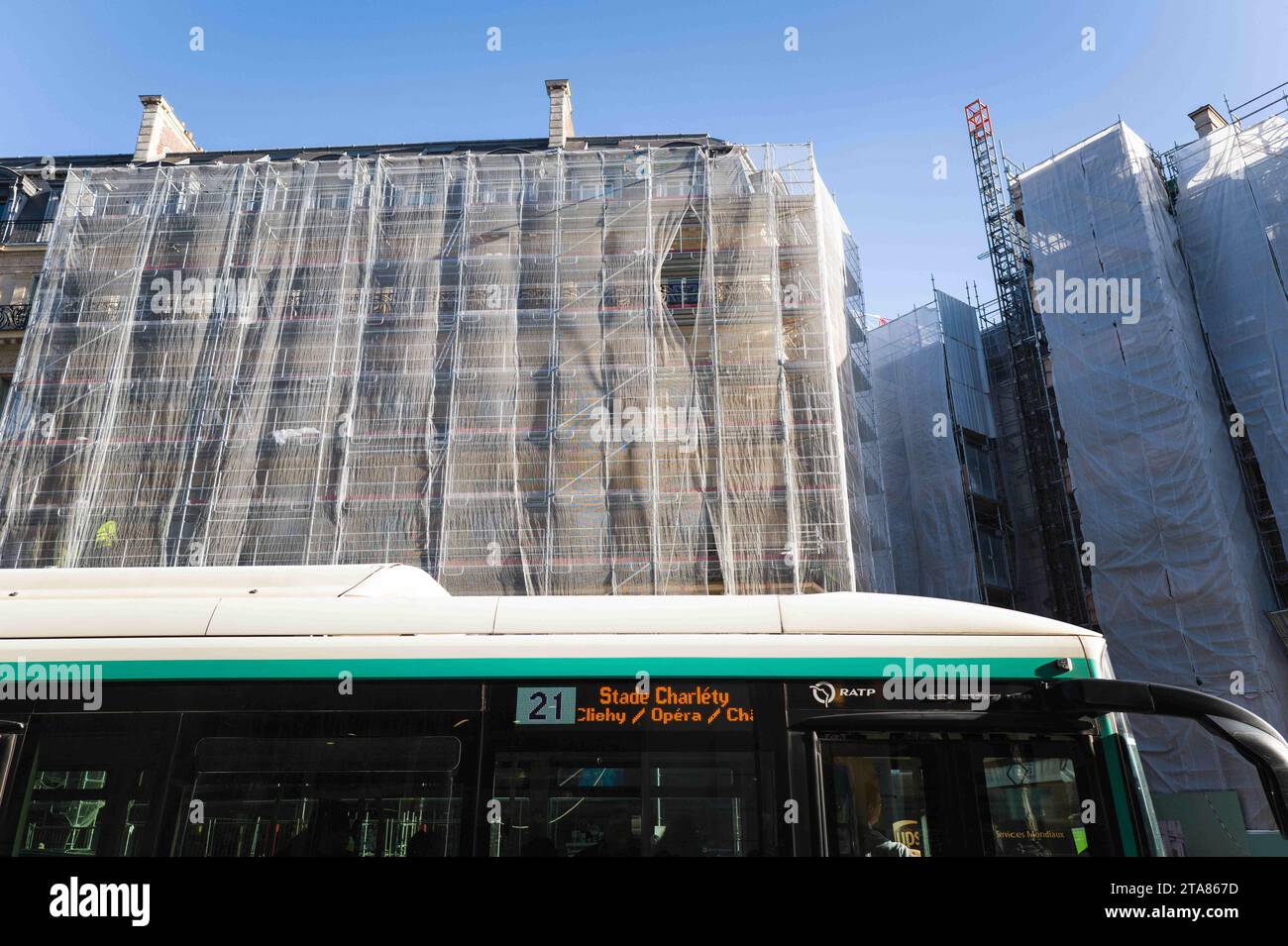 Paris, France. 29th Nov, 2023. An Ile de France mobility bus passes ...