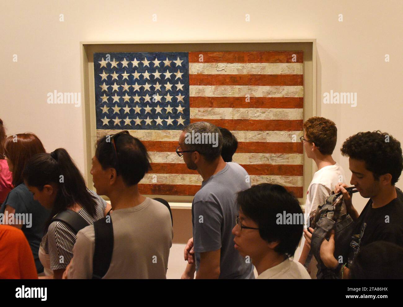 New York, USA - May 25, 2018: Crowd of people near the work 'Flag' by ...