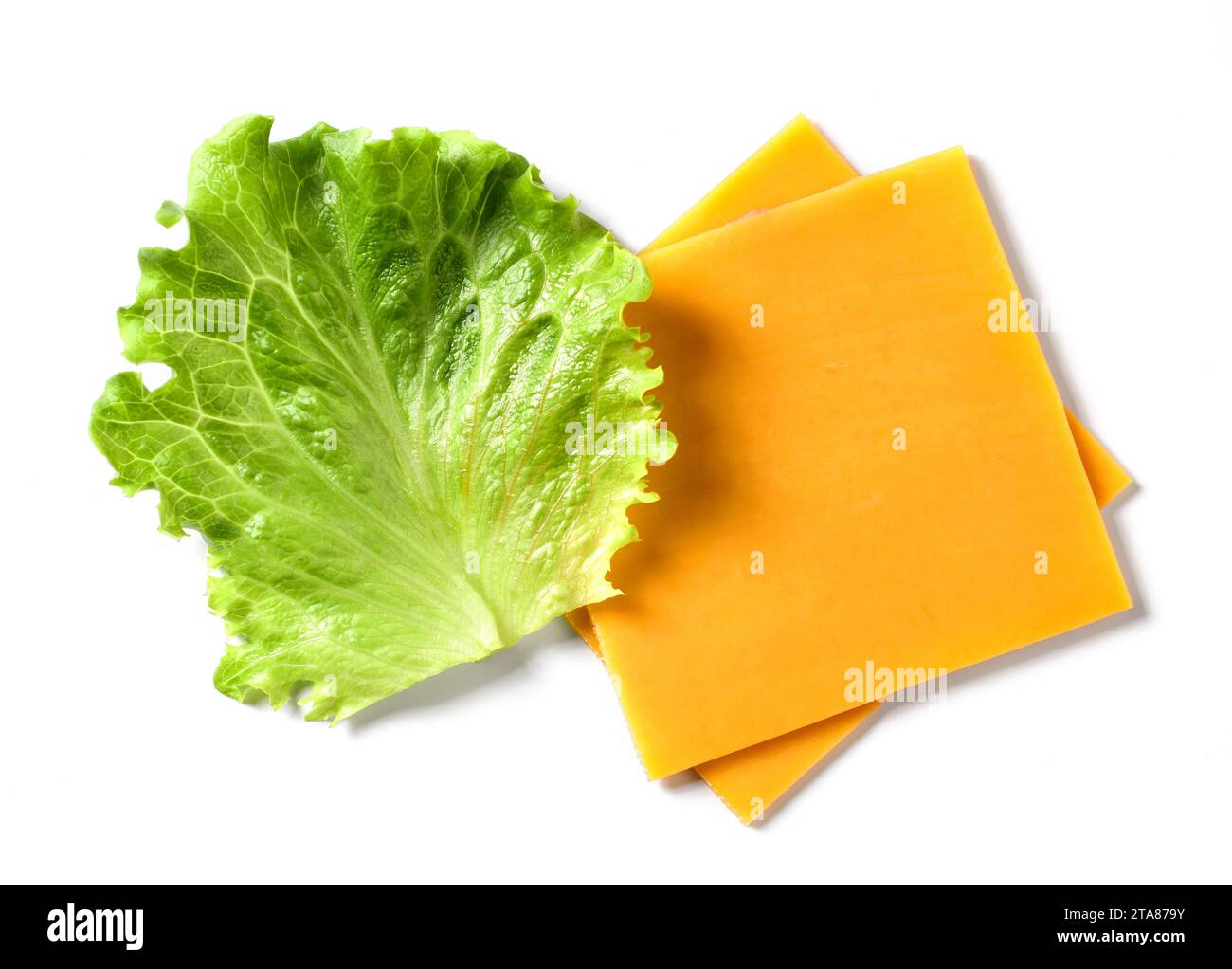 cheddar cheese slices and lettuce isolated onwhite background, top view ...