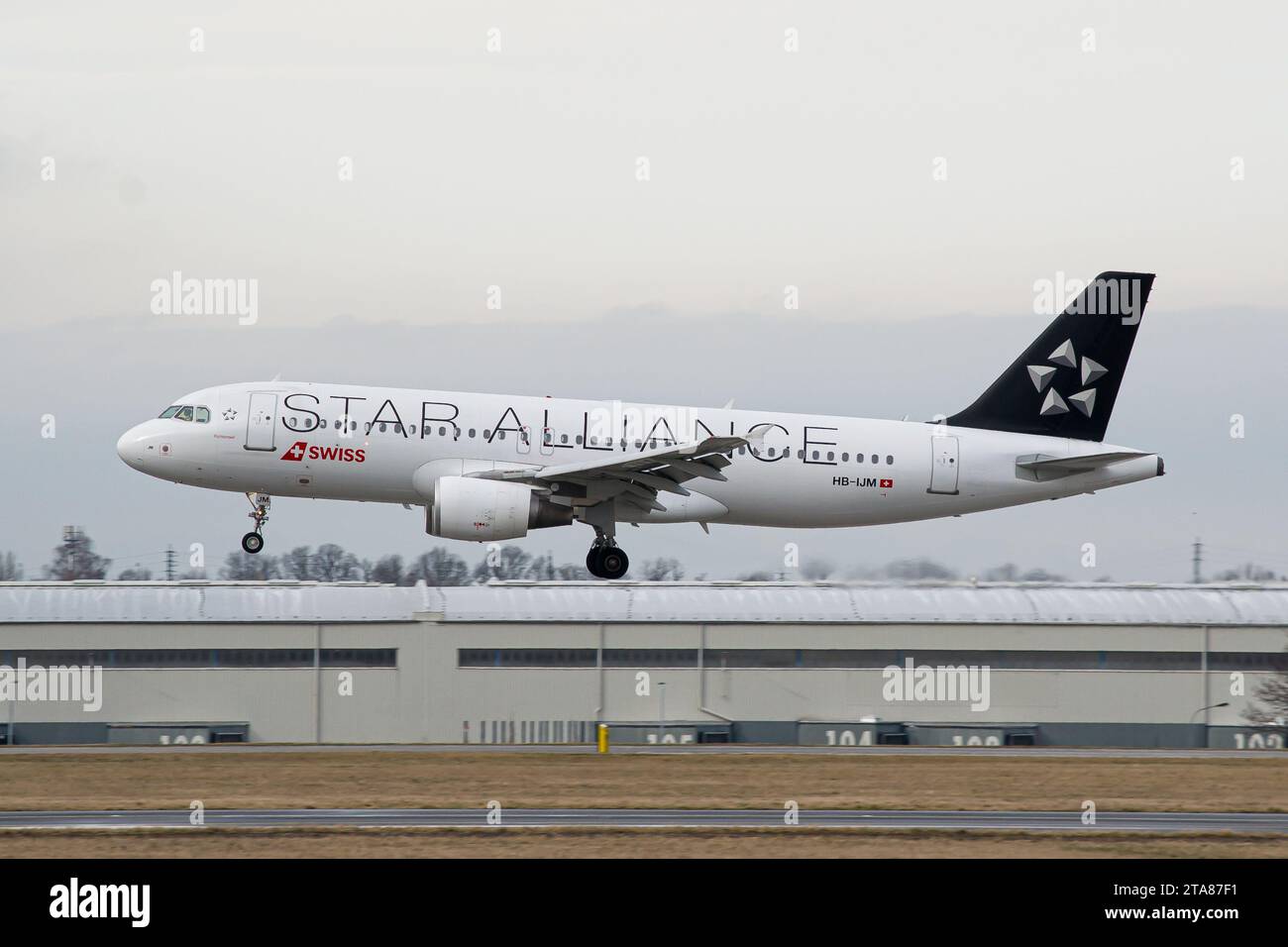 Swiss Airbus A320 in Star Alliance livery landing in Prague Stock Photo ...