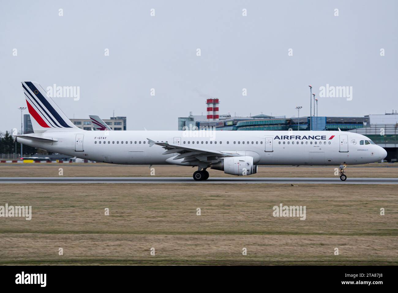Air France Airbus A321 beginning its takeoff roll at Prague Airport ...