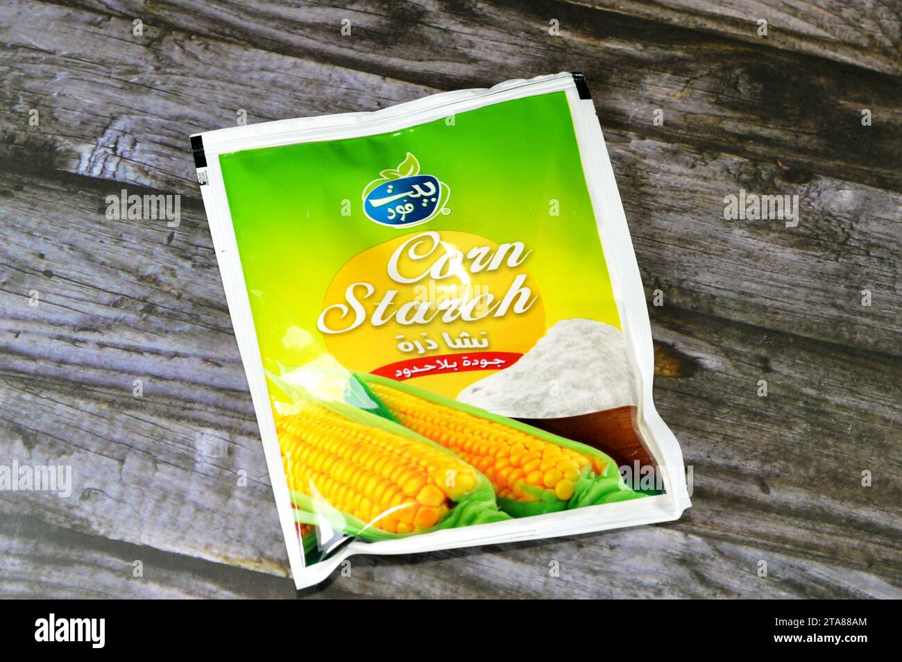 Cairo, Egypt, November 23 2023: Corn starch powder from Bait food, Corn ...