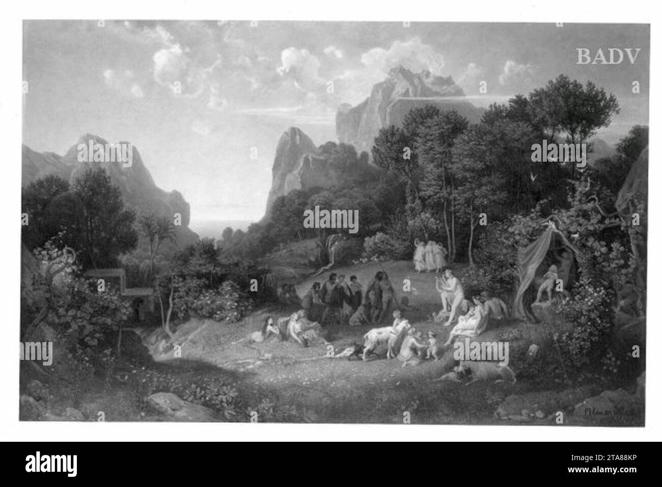 Victor Paul Mohn (1842-1911) - Berglandschaft mit mythologischer Szene ...